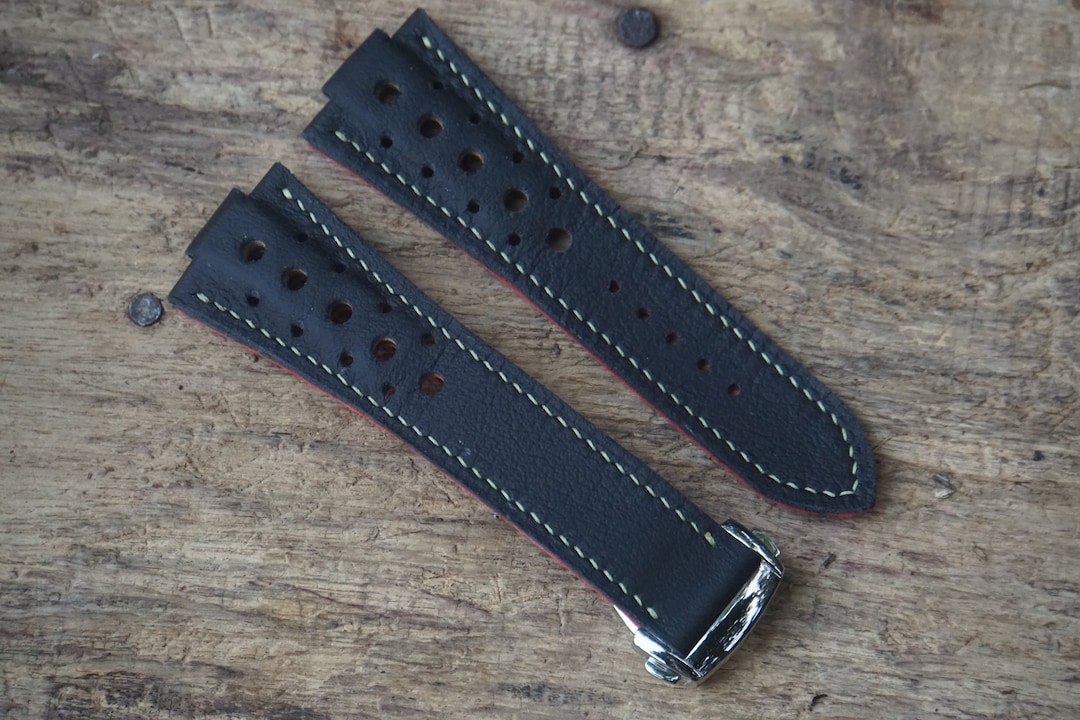 Tissot PRX Watch Strap - Black Racing Rally Leather Watch Strap ...