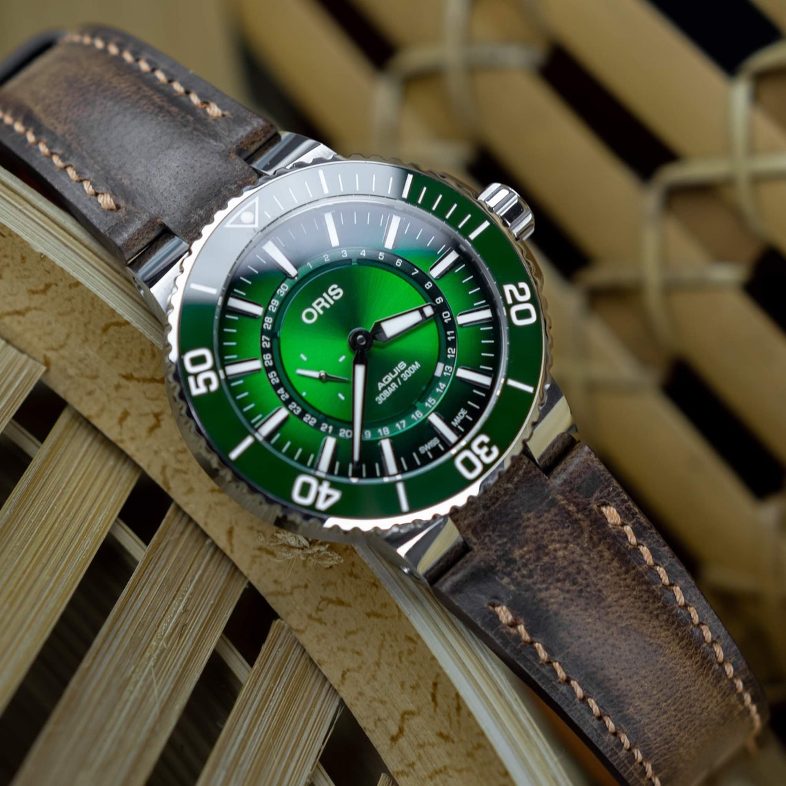 Custom Vintage Brown Leather Watch Strap for Oris Aquis. - Etsy