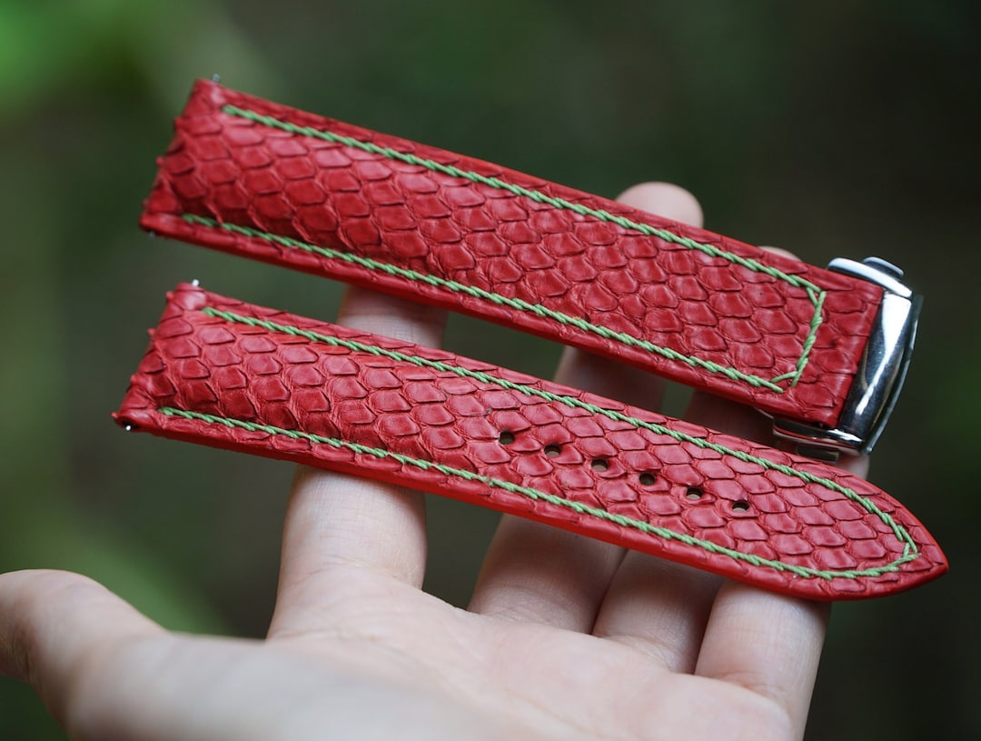 Red Python Watch Strap for Omega Watch. Custom Python Leather Watch Strap 15mm 16mm 17mm 18mm ...