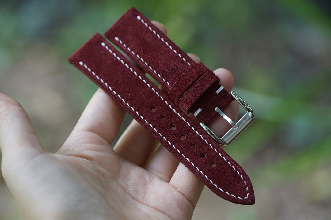 Burgundy Suede Watch Strap/bordeaux Suede Watch Band 16mm 17mm 18mm ...