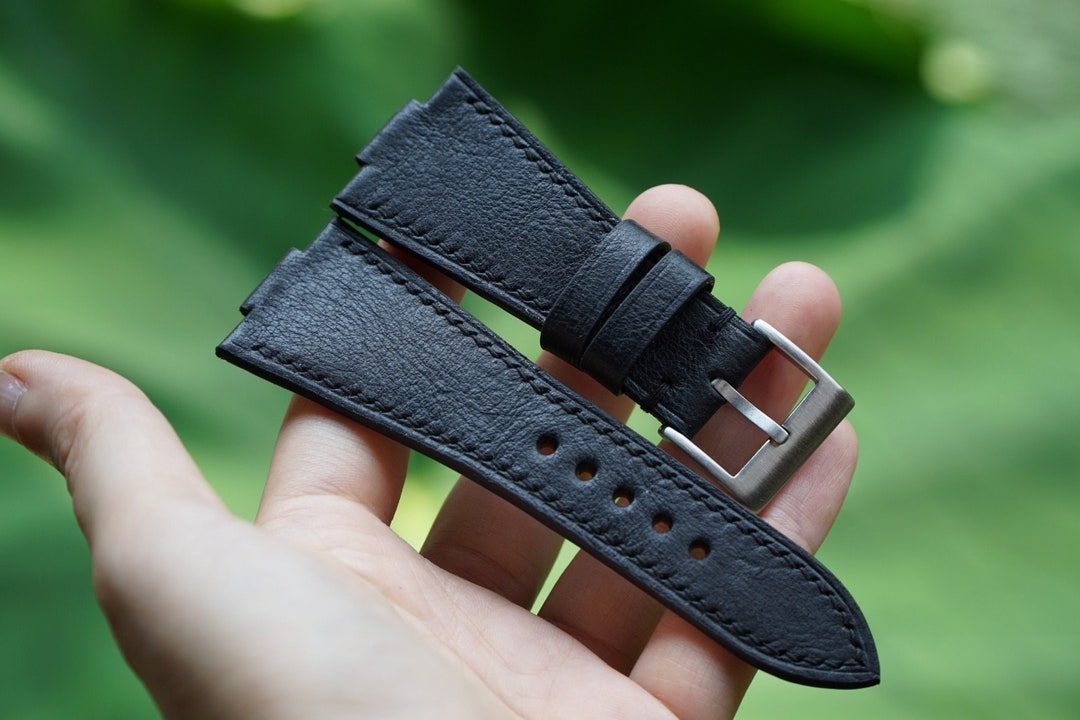 Tissot PRX Watch Strap - Vintage Black Leather Watch Strap - Notched ...