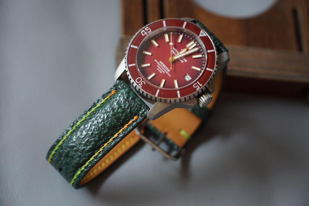 Bracelet de montre en cuir de requin vert personnalisé 15 mm 16 mm 17 ...