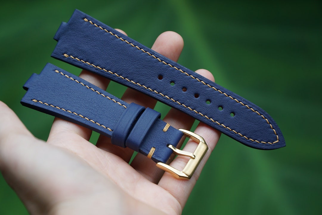 Dark Blue French Leather Notched Watch Strap for Tissot PRX Watch and ...