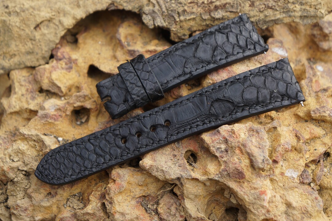 Custom Black Python Leather Watch Straps, Custom Watch Strap for Small ...