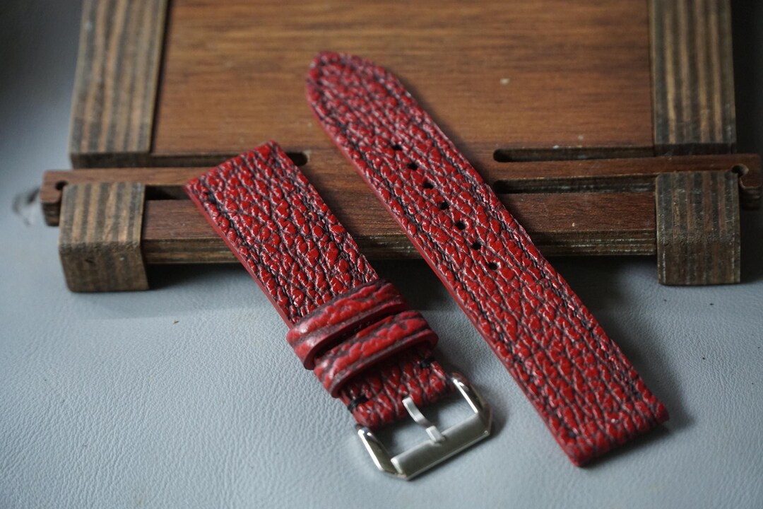 Deep Red Shark Leather Watch Strap 15mm 16mm 17mm 18mm 19mm 20mm 21mm ...