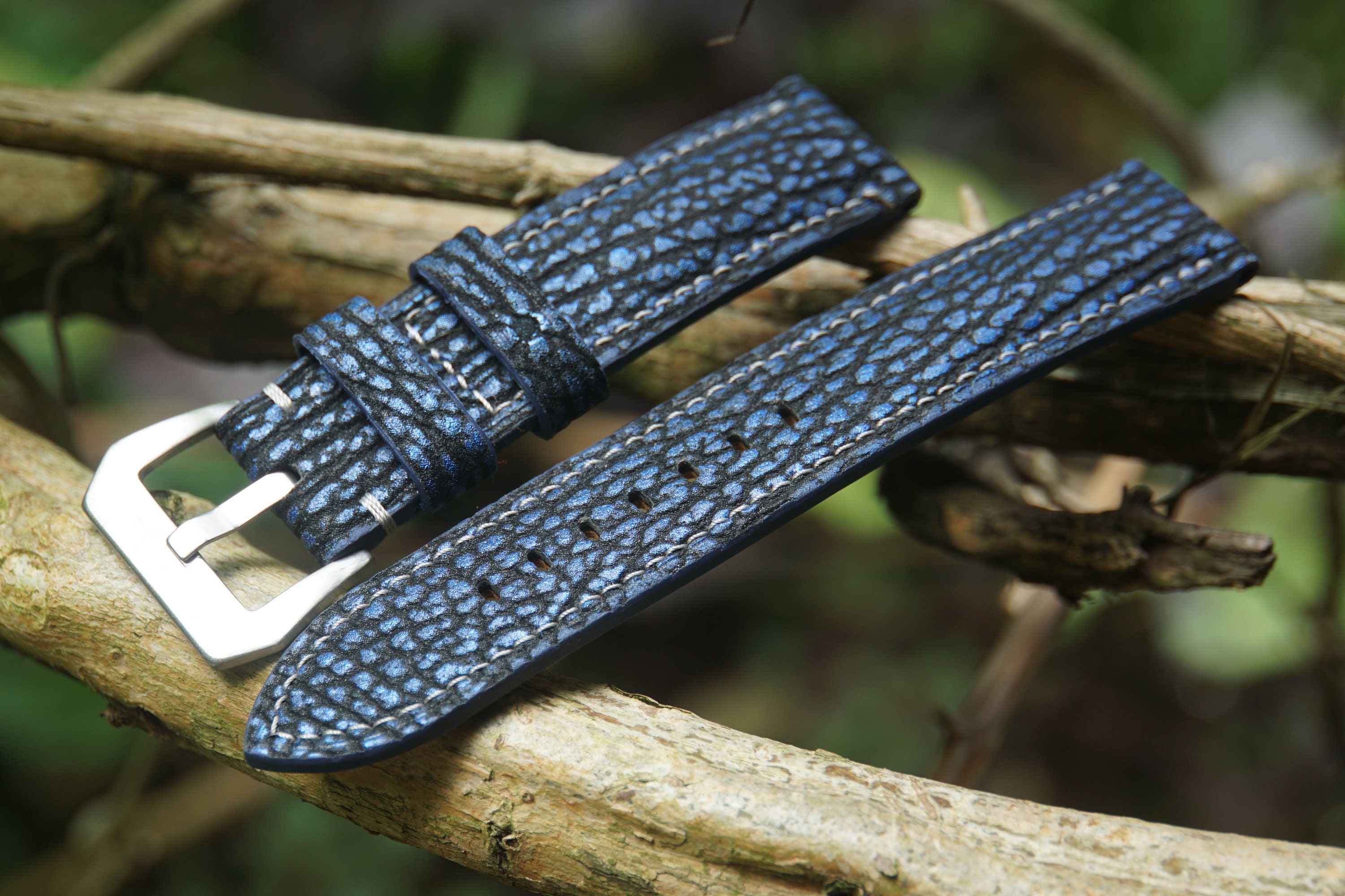 Blue Shark Skin Watch Strap/quick Release Watch Strap 17mm 18mm 19mm ...