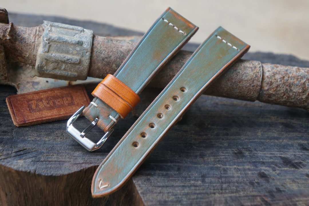 Patina Bronze Leather Watch Strap/bronze Leather Watch Band 24mm 23mm ...