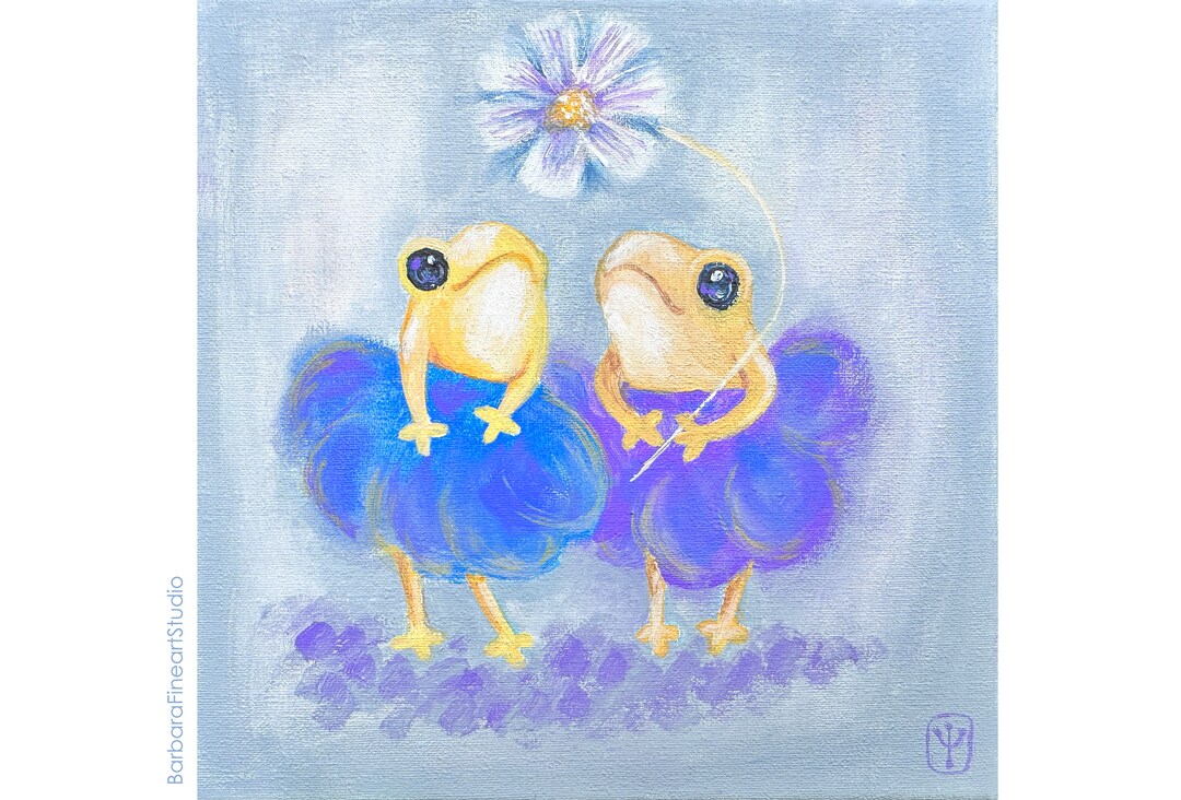 Ballet Dancer Frog Couple Original Canvas Painting, Cute Toad Fairytale ...