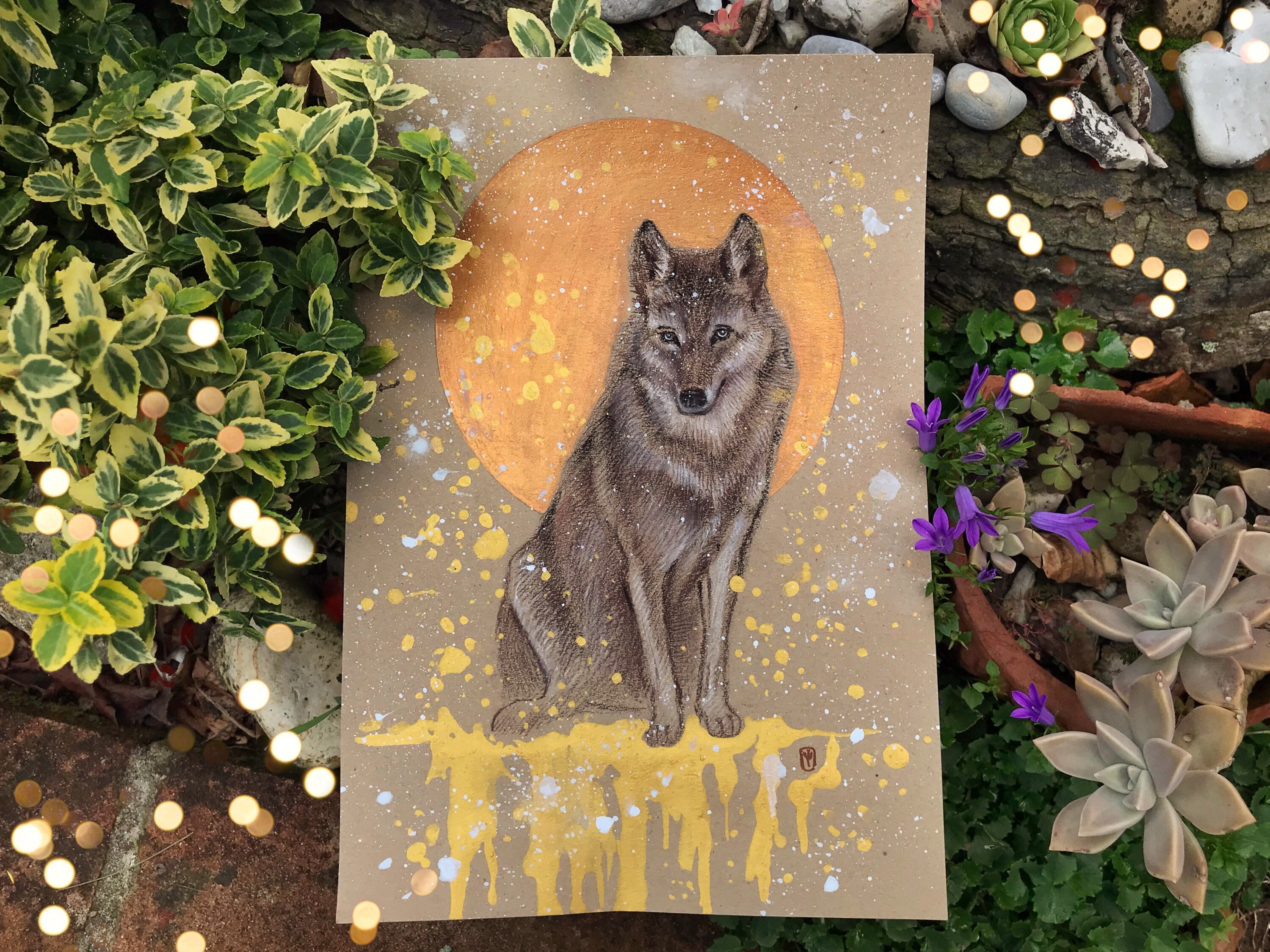 Female Wolf and Full Moon Original Painting, Animal Guide Magical ...