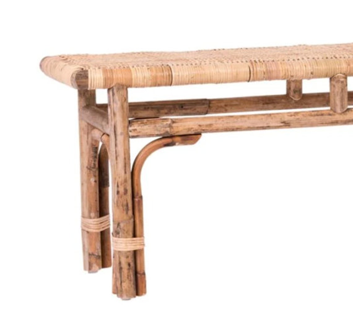 Natural Rattan bench Nature Wood Boho decoration | Etsy