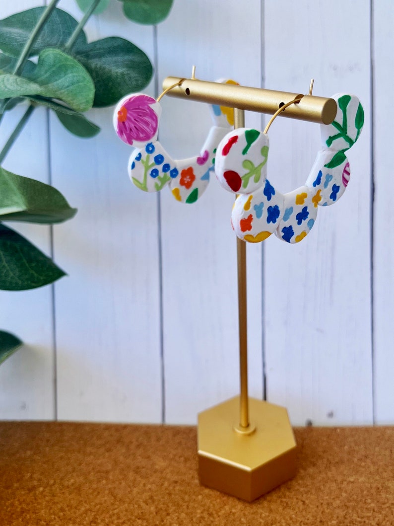 Garden Hoops Rifle Paper Inspired Polymer Clay Gold Hoop Earrings - Etsy