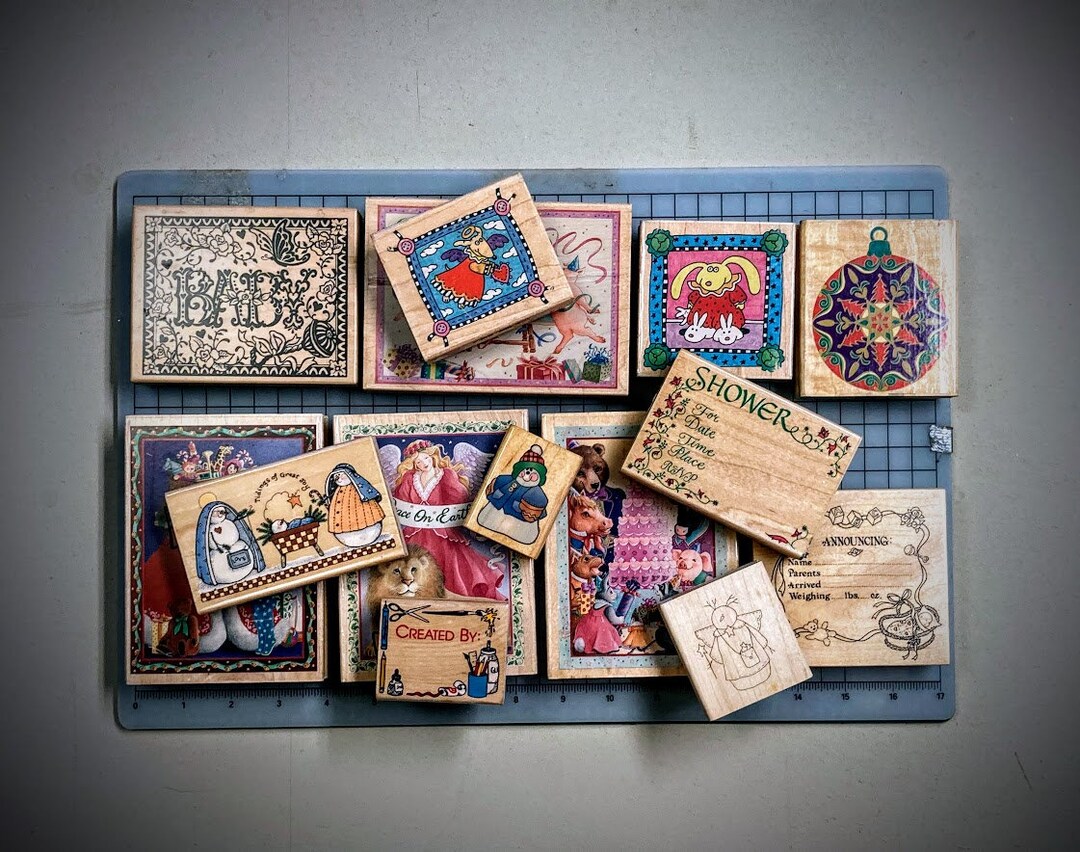 VINTAGE RUBBER STAMPS * Beautiful Designs! Holiday, Birthday, 14 Gently ...