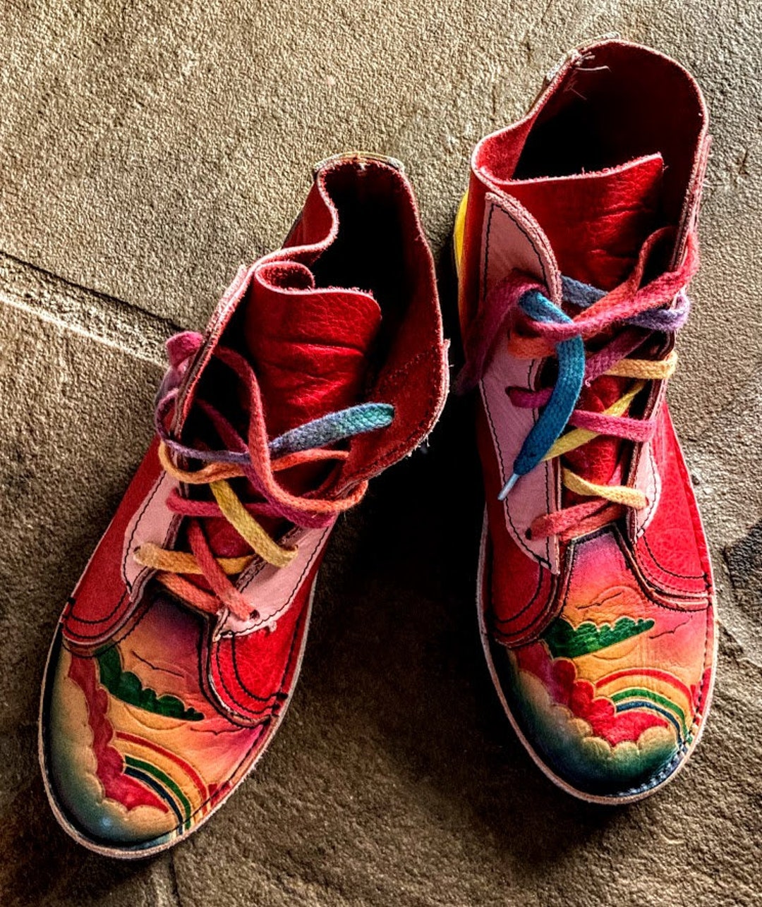 HANDMADE LEATHER SHOES * Hand Dyed/painted Gorgeous Colorful Rainbow ...