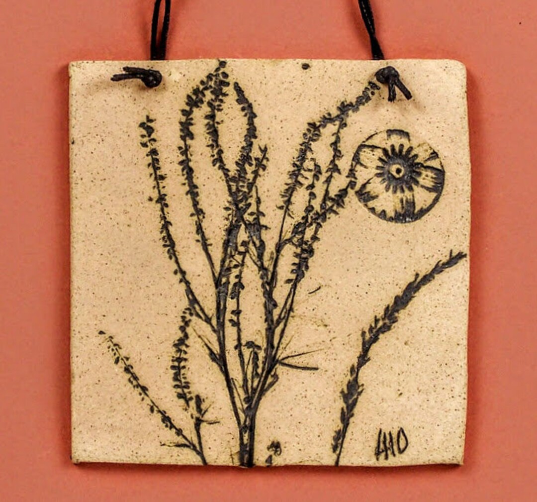 STONEWARE NATURE PLAQUE * Kiln Fired, Cream and Black Color & Texture ...