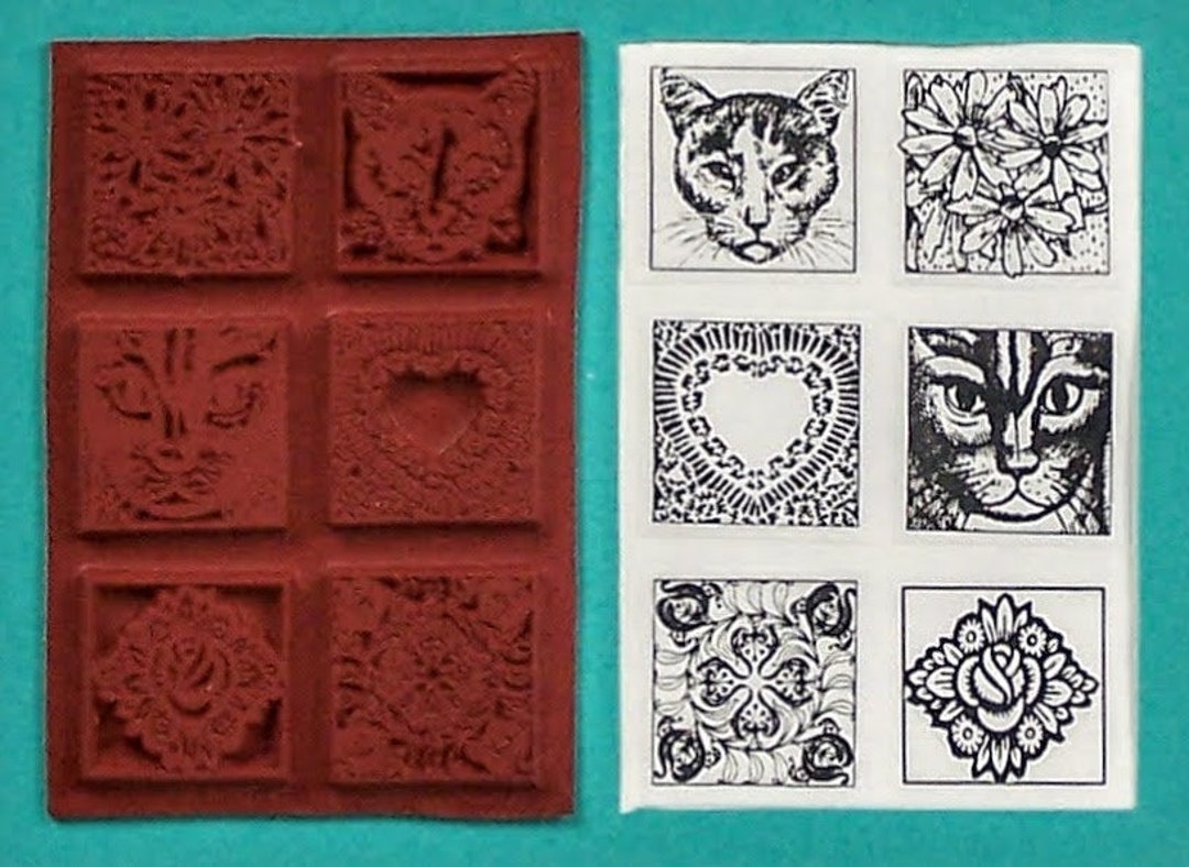 Six (6) RUBBER STAMP INCHES 1" X 1" Clay, Stamping, Pmc Sandi Obertin ...