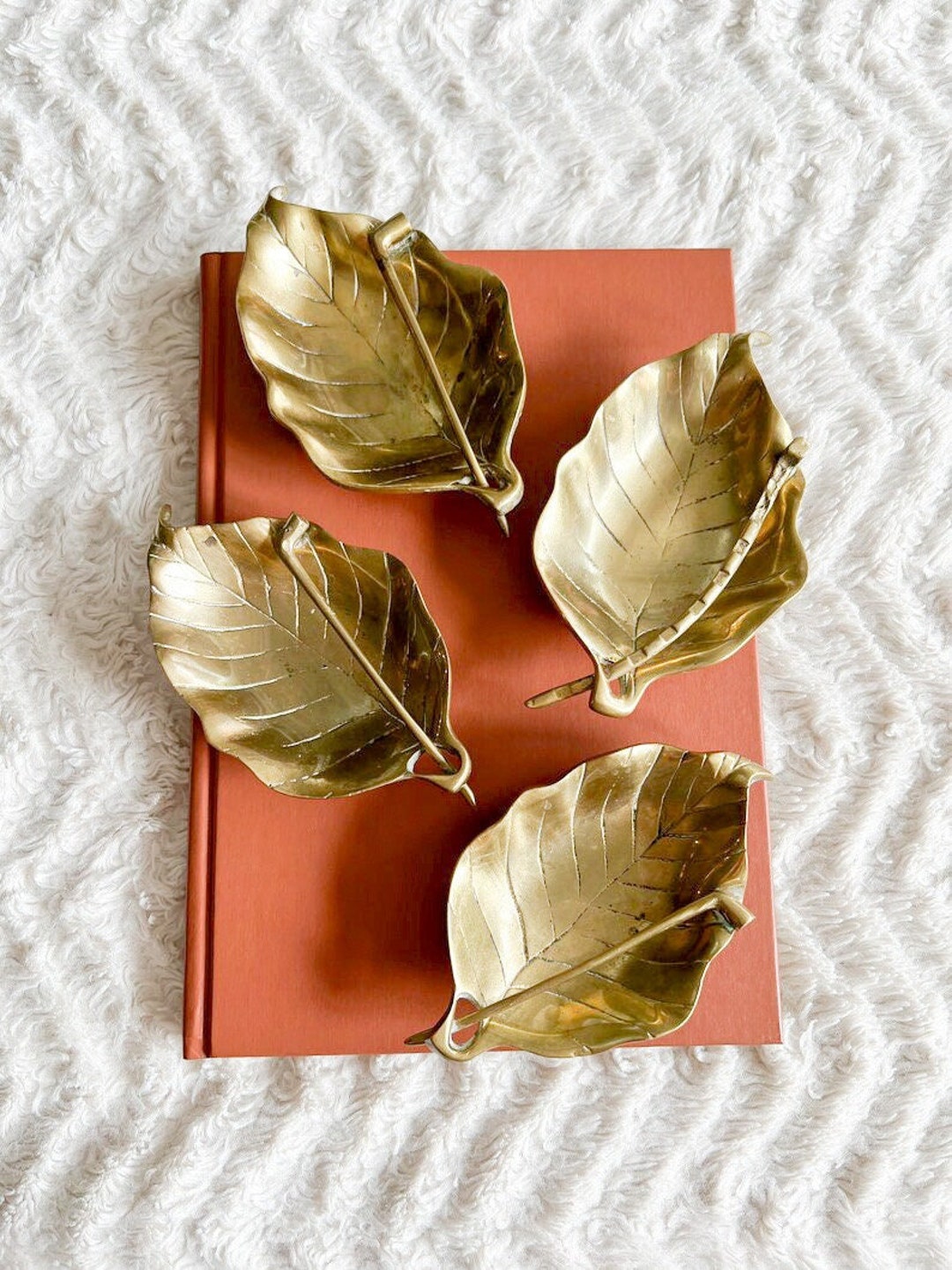 4 Vintage Solid Brass Leaf Ashtrays, 1950s Vintage Ashtray, Brass Leaf ...