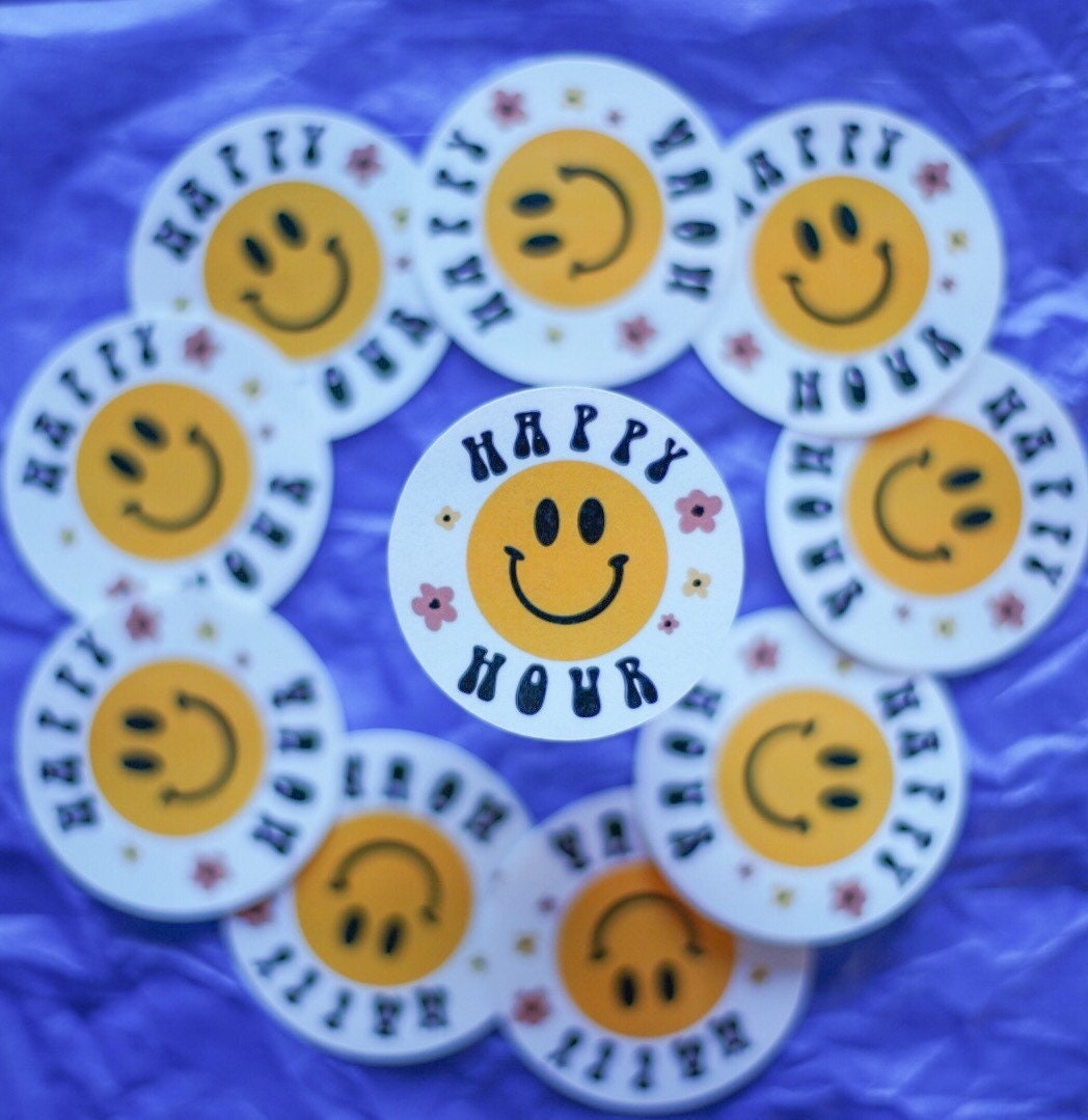 Smiley Face Retro Stickers Happy Hour Hippie Boho Sticker - Etsy