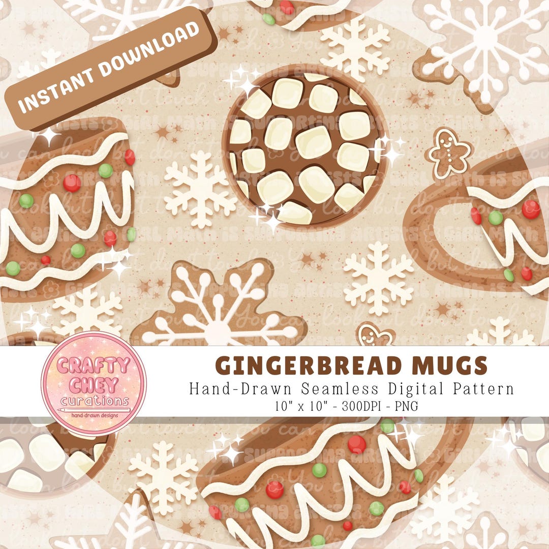 Gingerbread Mugs - Colorful - 300 DPI - Seamless - Instant Download - Etsy