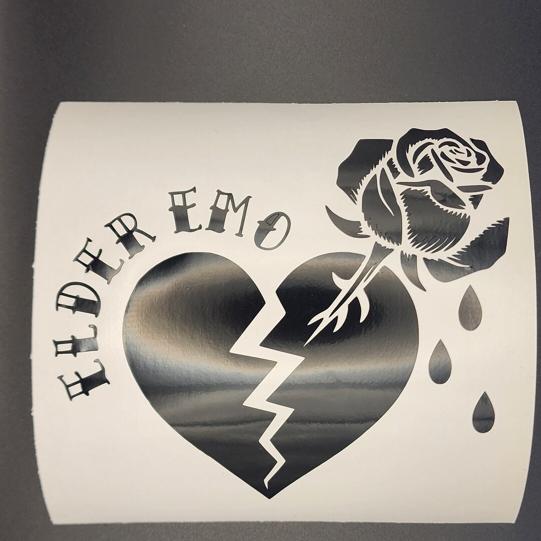 Elder Emo Heart and Rose Vinyl Decal Sticker - Etsy