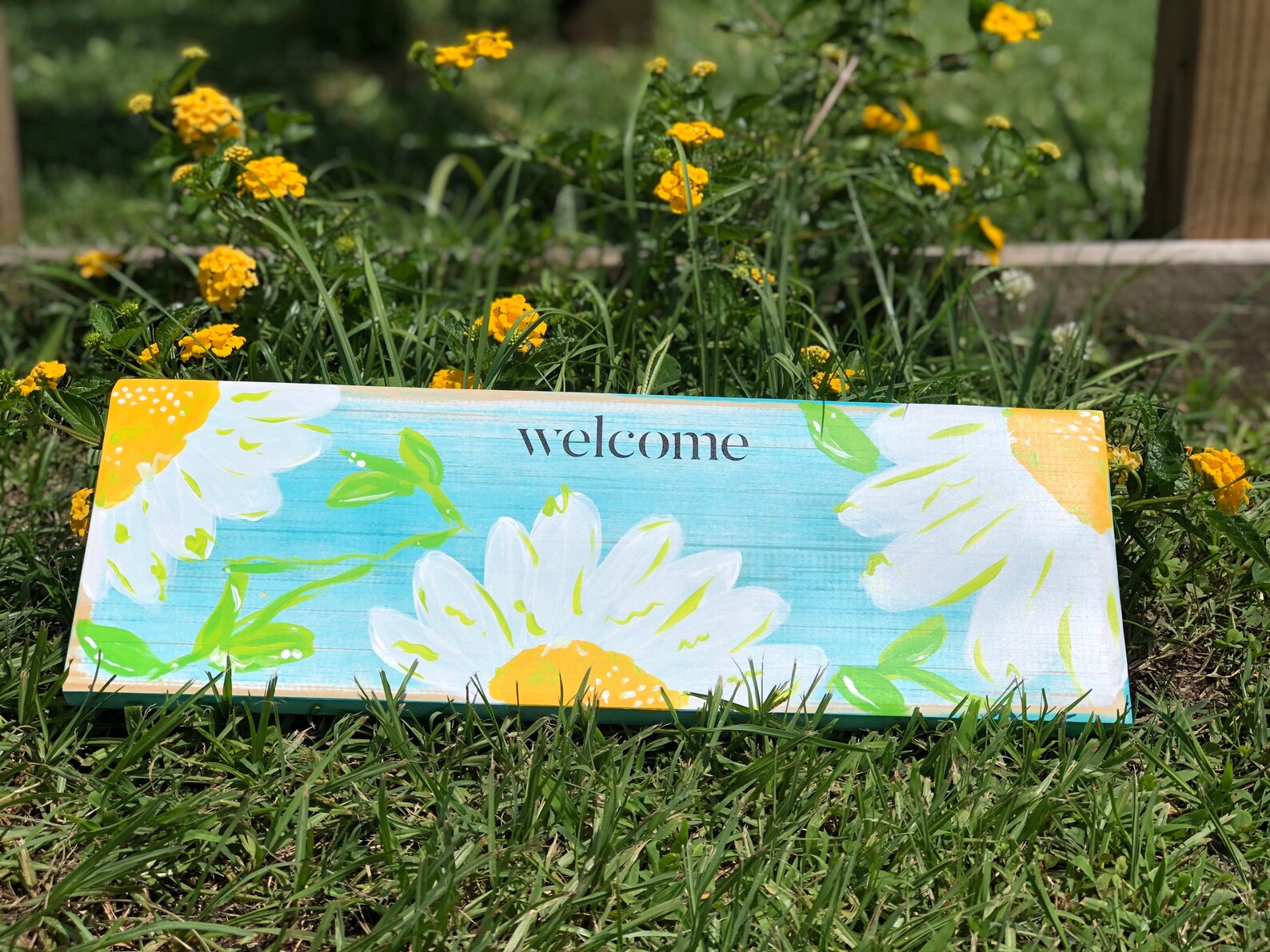 Welcome sign daisy sign garden sign hand painted sign | Etsy