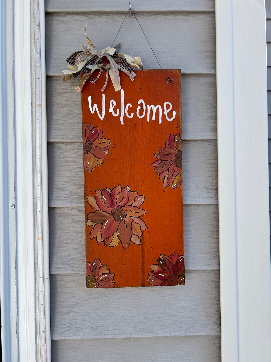 Hand Painted Wooden Sign, Porch Sign, Garden Sign, Floral Sign, Red ...