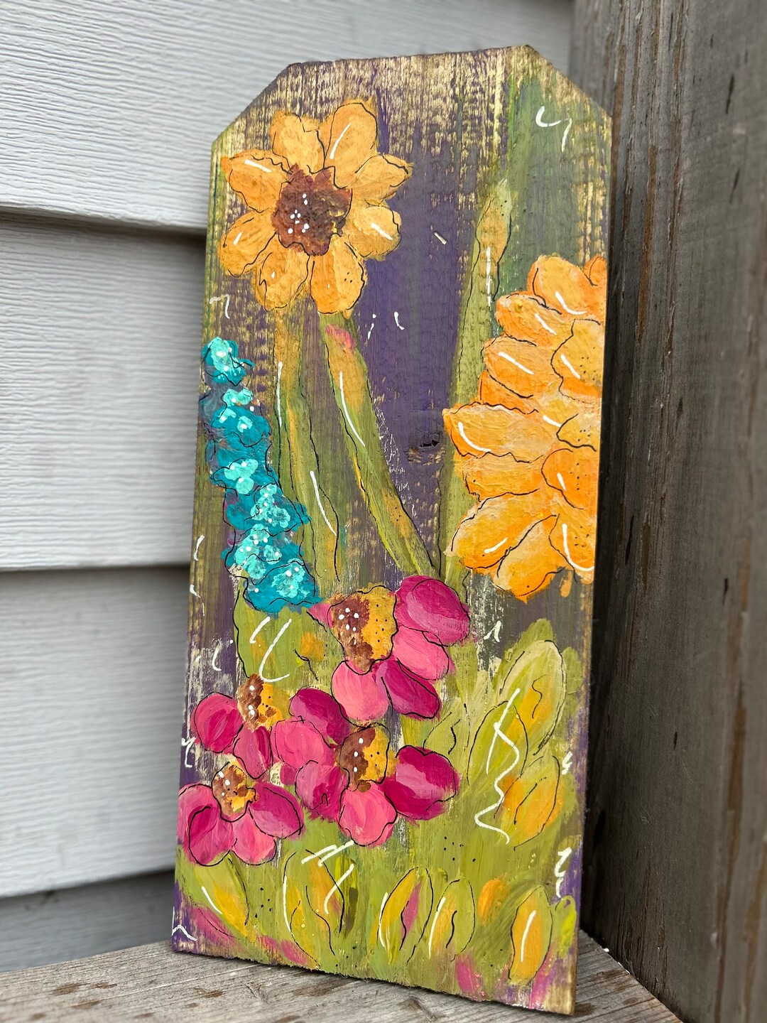 Hand Painted Wooden Sign, Porch Sign, Garden Sign, Floral Sign, Floral ...