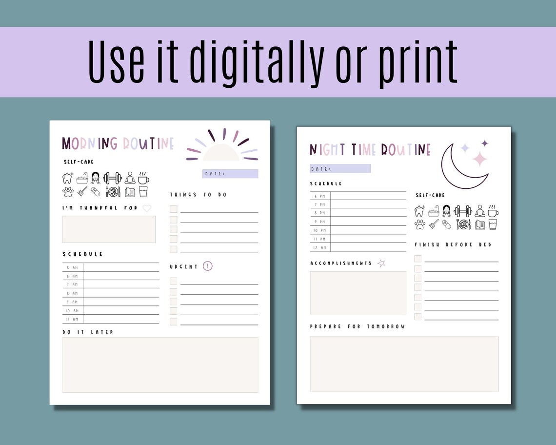 ADHD Daily Planner Printable Morning and Nighttime Routine - Etsy