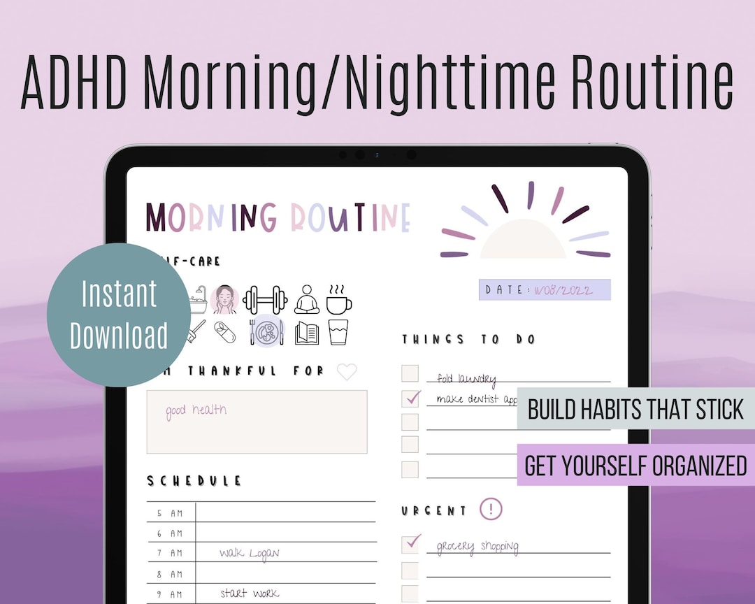 ADHD Daily Planner Printable, Morning and Nighttime Routine Checklist ...