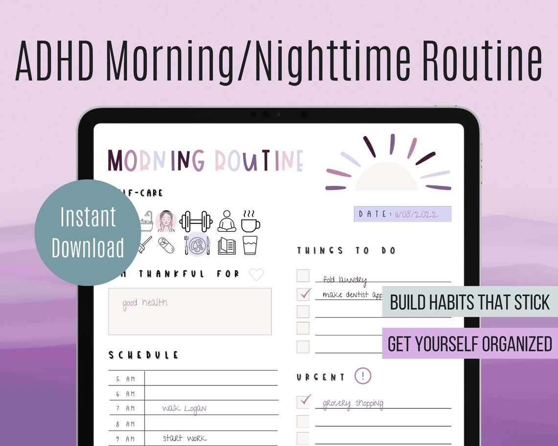 ADHD Daily Planner Printable Morning and Nighttime Routine - Etsy