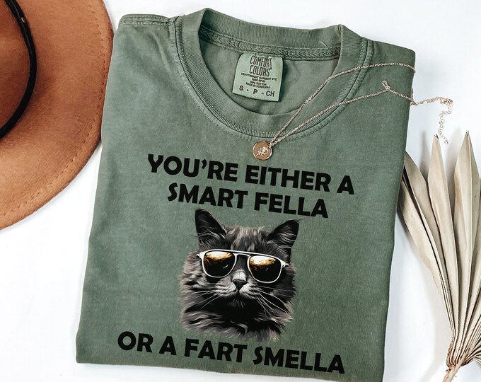 You're Either a Smart Fella or a Fart Smella Shirt, Cat Meme T-shirt ...