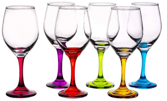 Wine Glasses Colored Stem Wine Glasses Set Of 6 Multi Etsy