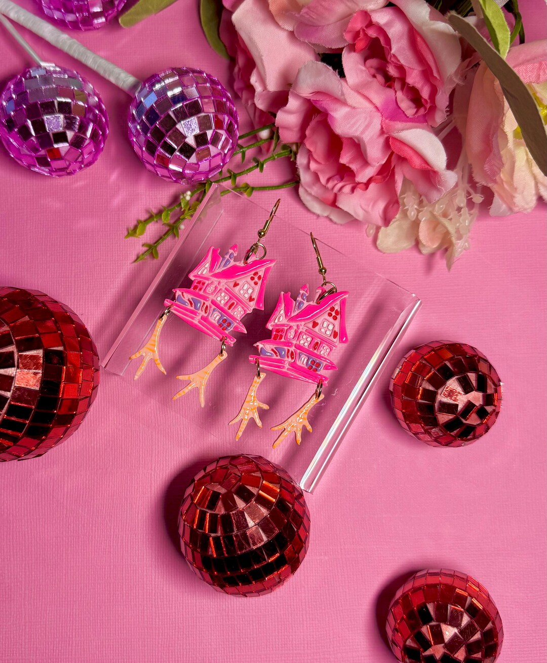 Baba Yaga House Earrings | Slavic Mythology, Monster Earrings, Pink ...