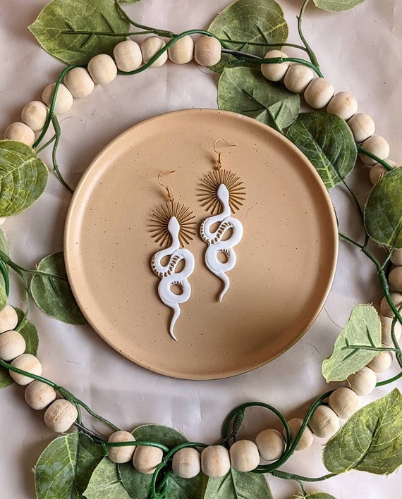 Snake Earrings Polymer Clay Holy Serpent Golden Ouroboros - Etsy