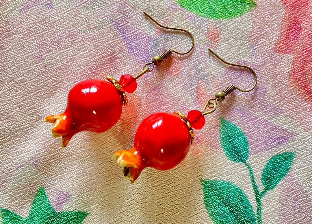 Ceramic Jewelry Anar Handmade Ceramic Pomegranate Earring Red Earrings ...