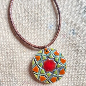 Persian Pendant Ceramic Pendant Geometric Art Ceramic Jewelry Colorful ...