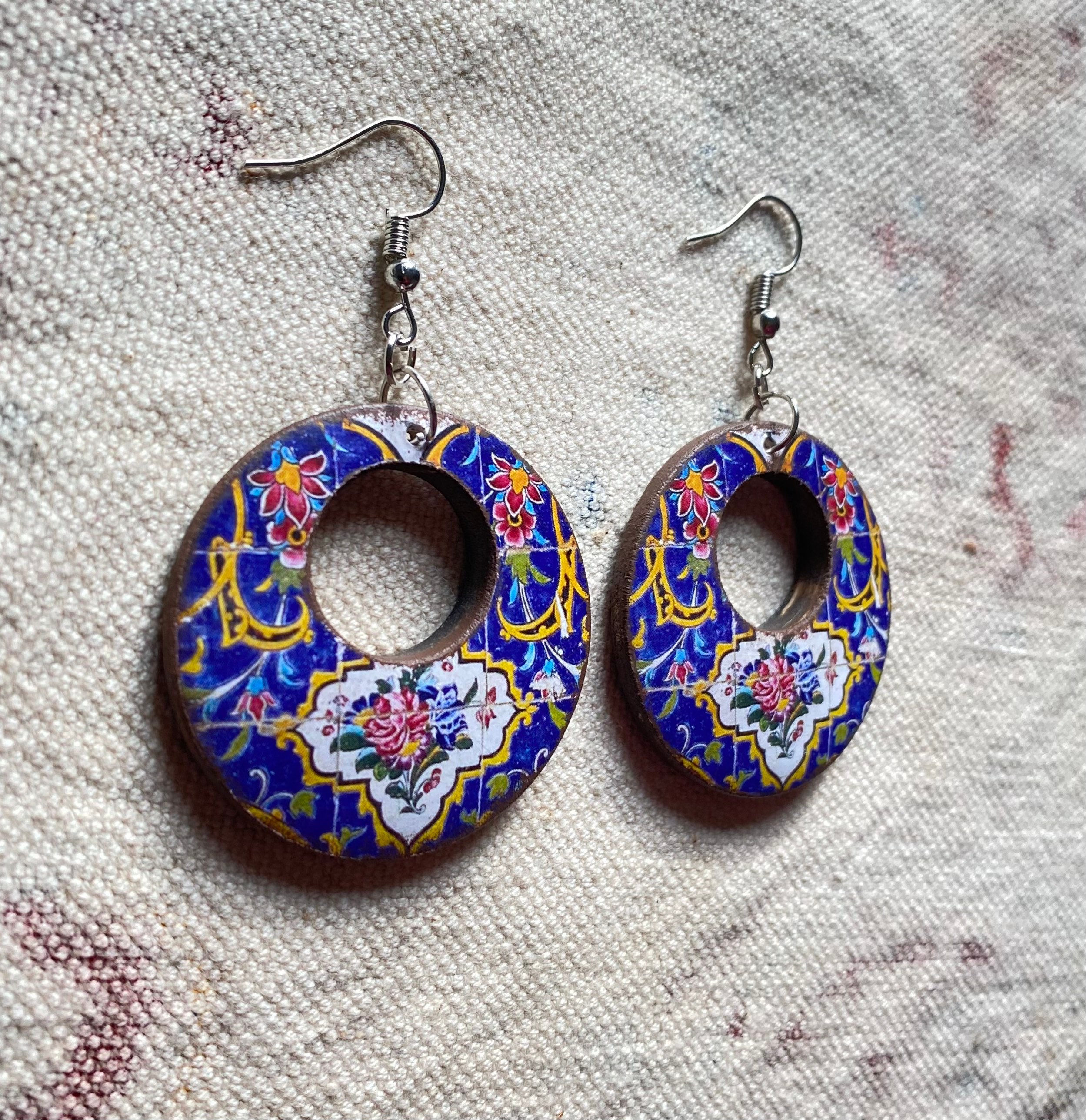 Persian Jewelry Wooden Earrings/ Colorful Pattern of Persian Tile ...