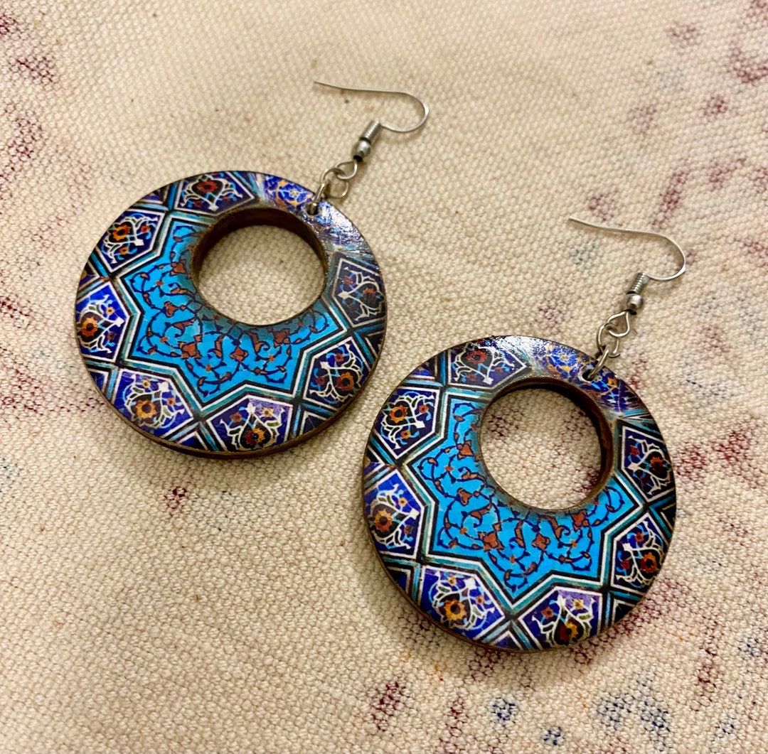 Persian Jewelry Wooden Earrings/ Colorful Pattern of Persian Tile ...