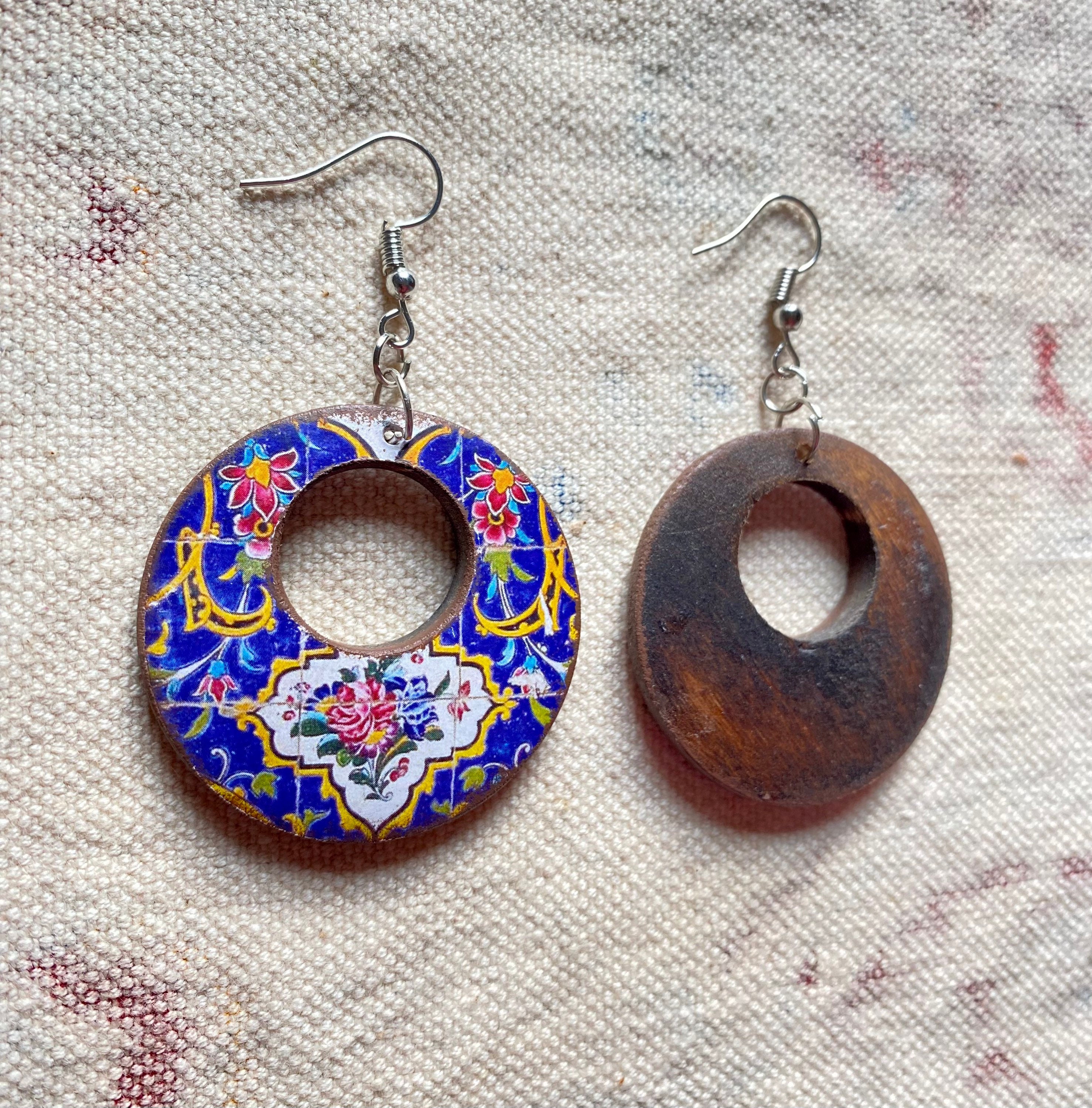 Persian Jewelry Wooden Earrings/ Colorful Pattern of Persian Tile ...