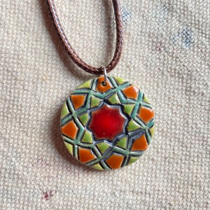 Persian Pendant Ceramic Pendant Geometric Art Ceramic Jewelry Colorful ...