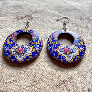 Persian Jewelry Wooden Earrings/ Colorful Pattern of Persian Tile ...