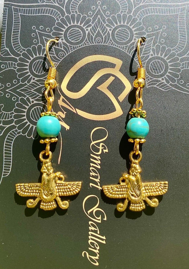 Farvahar Earrings, Persian Style, Farvahar, Handmade Stainless Steel ...