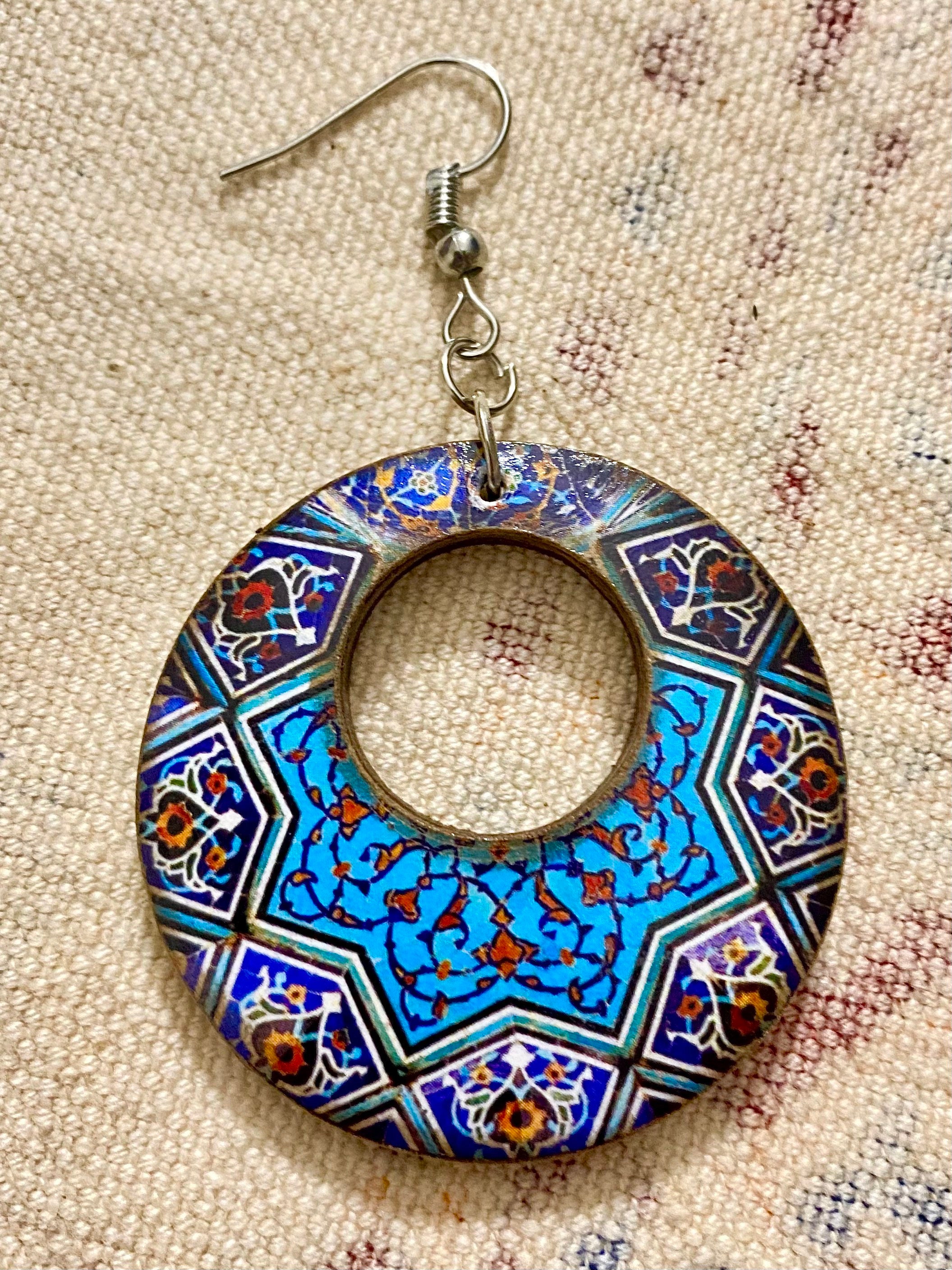 Persian Jewelry Wooden Earrings/ Colorful Pattern of Persian Tile ...