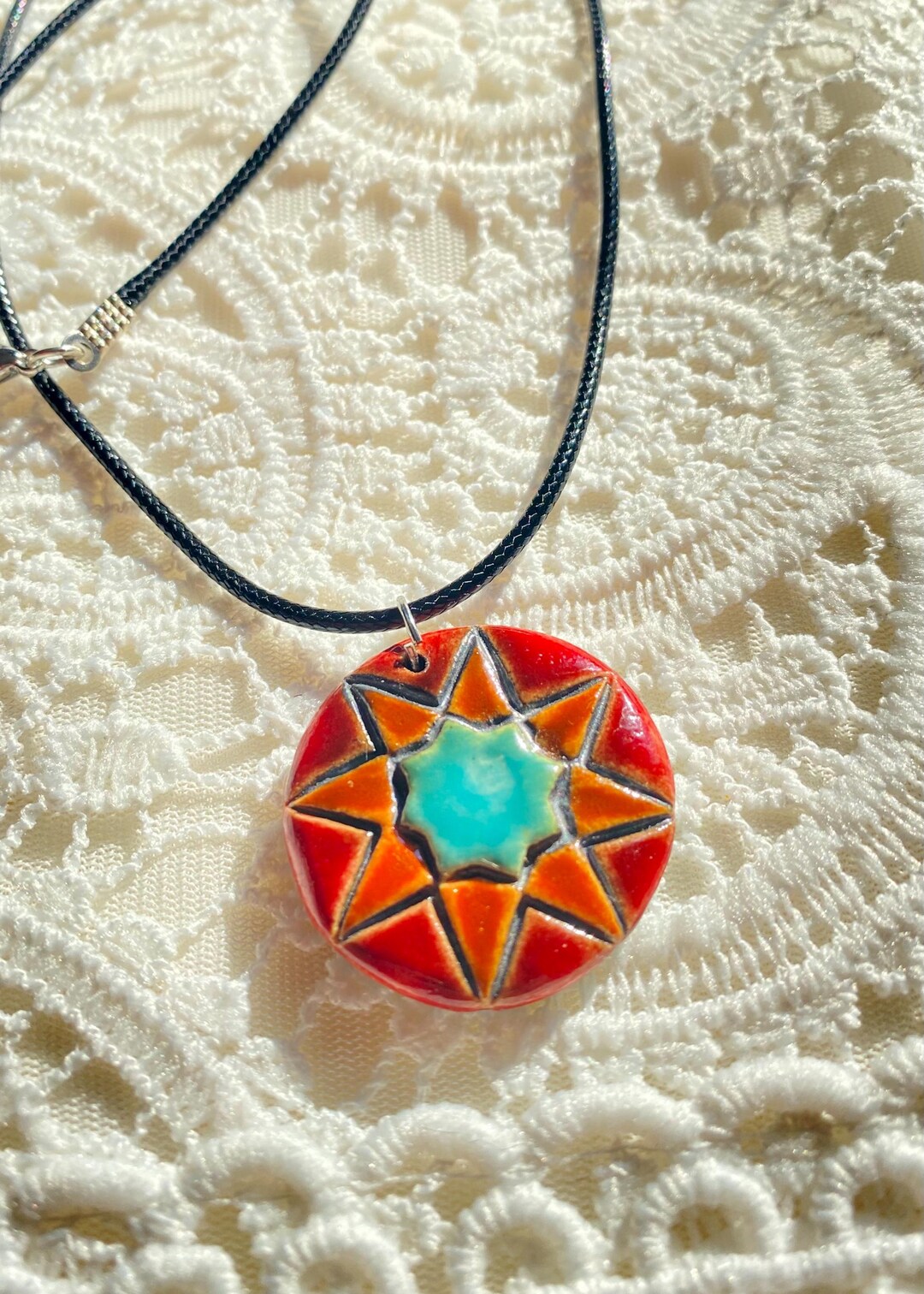 Persian Pendant Ceramic Pendant Geometric Art Ceramic Jewelry Colorful ...
