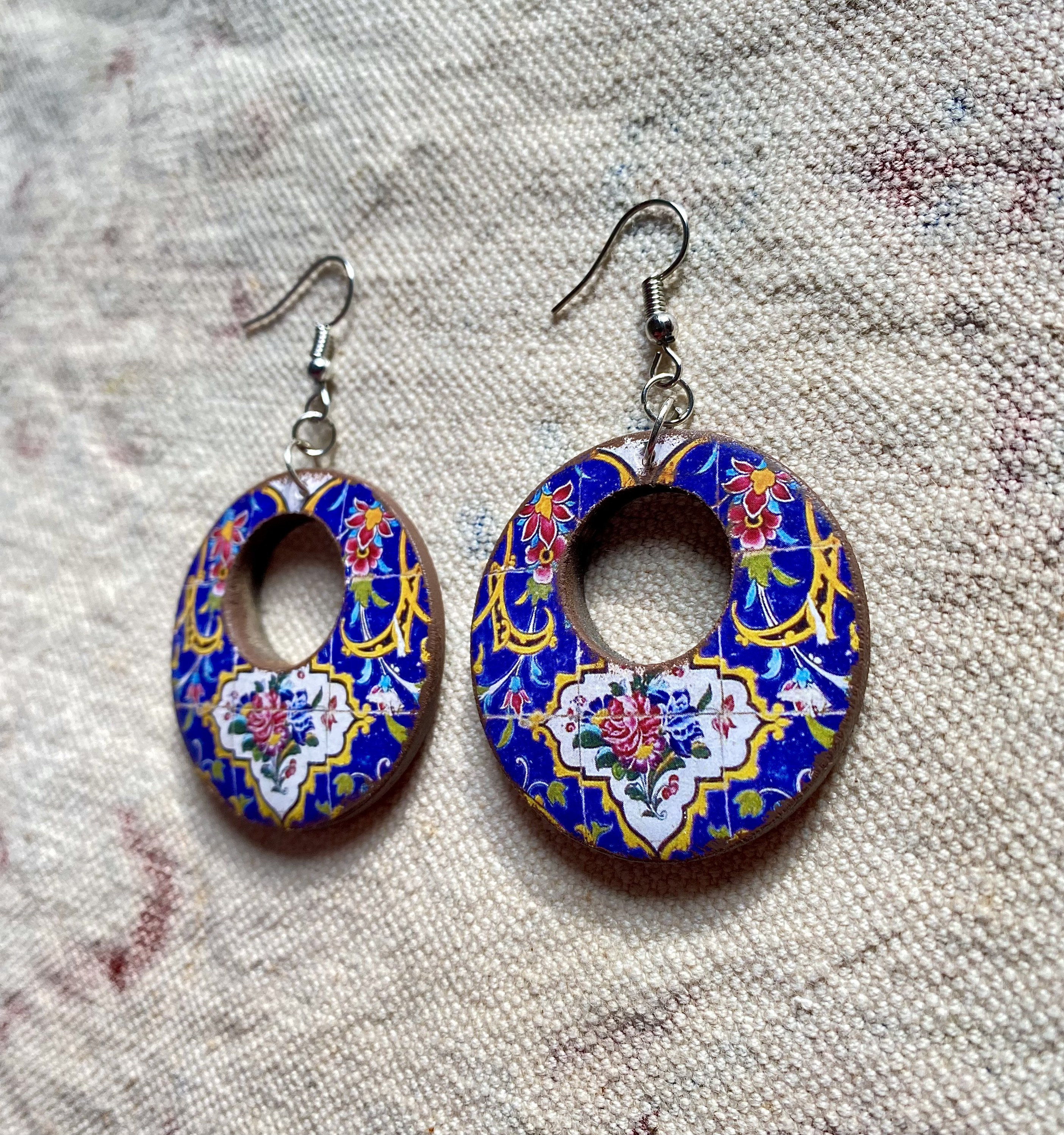 Persian Jewelry Wooden Earrings/ Colorful Pattern of Persian Tile ...