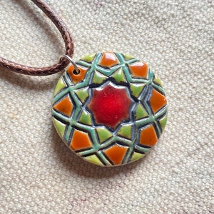 Persian Pendant Ceramic Pendant Geometric Art Ceramic Jewelry Colorful ...