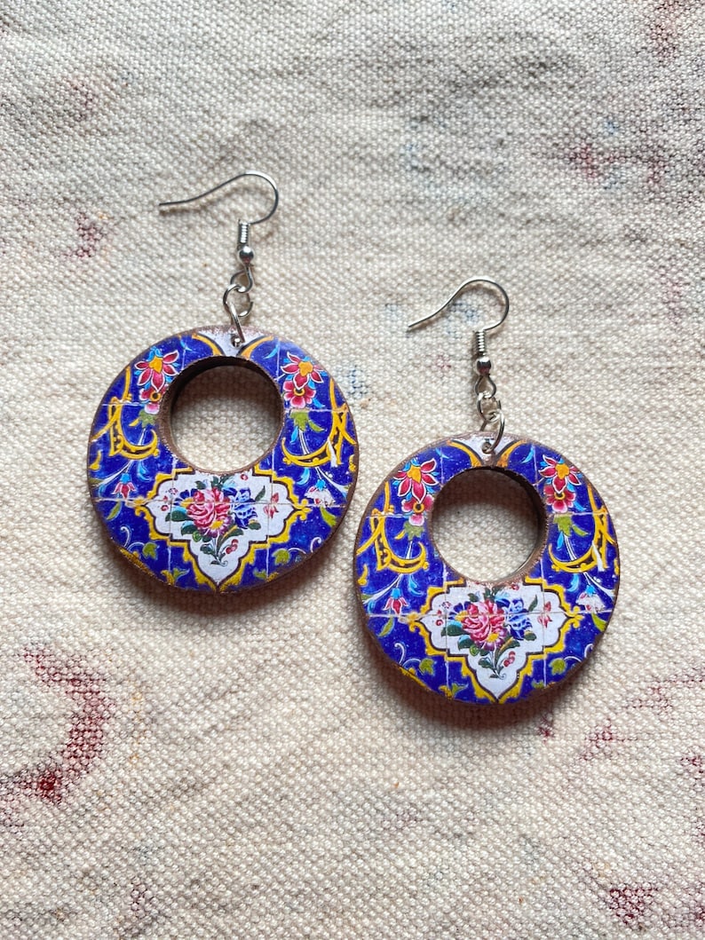 Persian Jewelry Wooden Earrings/ Colorful Pattern of Persian Tile ...