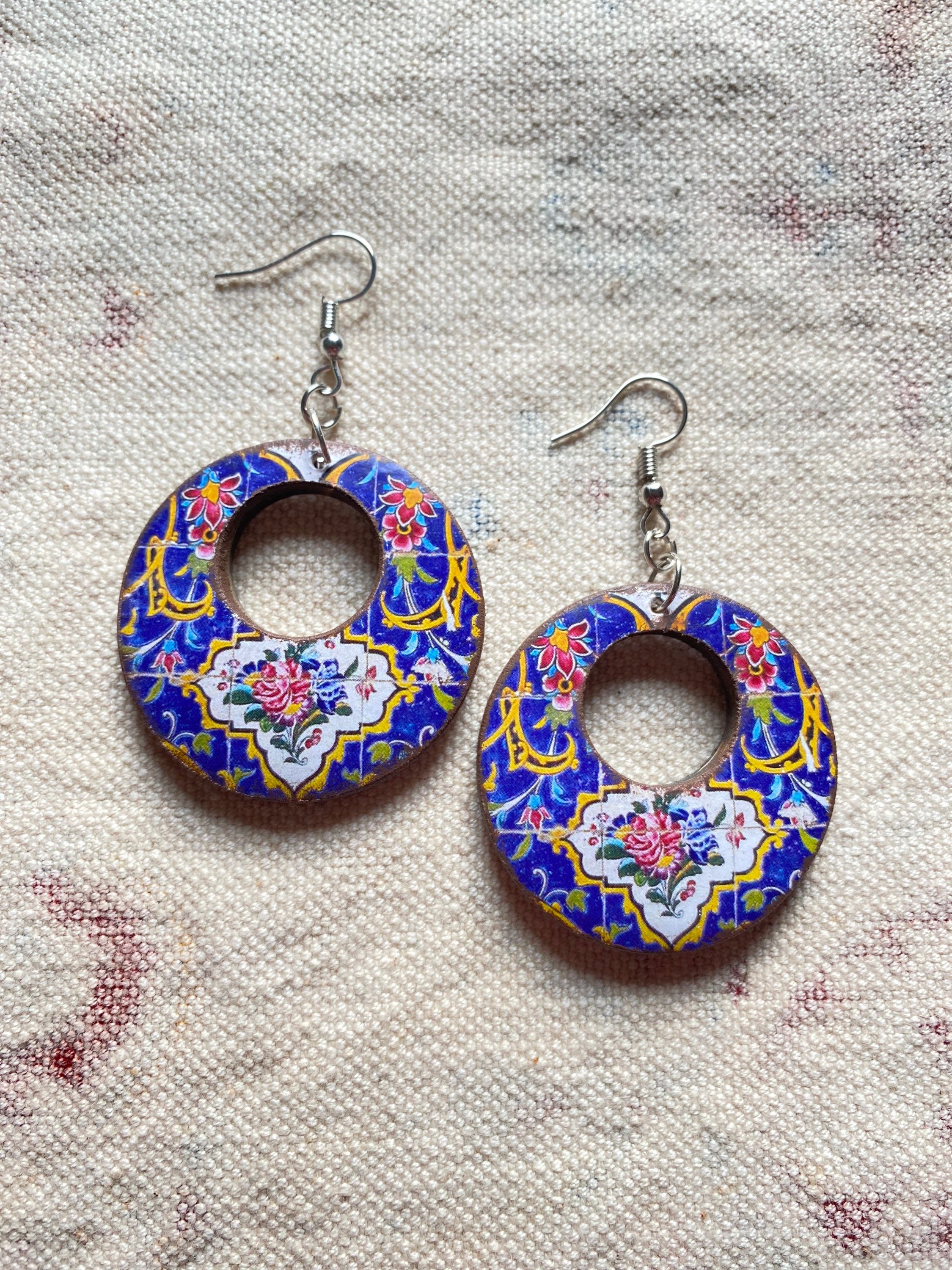 Persian Jewelry Wooden Earrings/ Colorful Pattern of Persian Tile ...