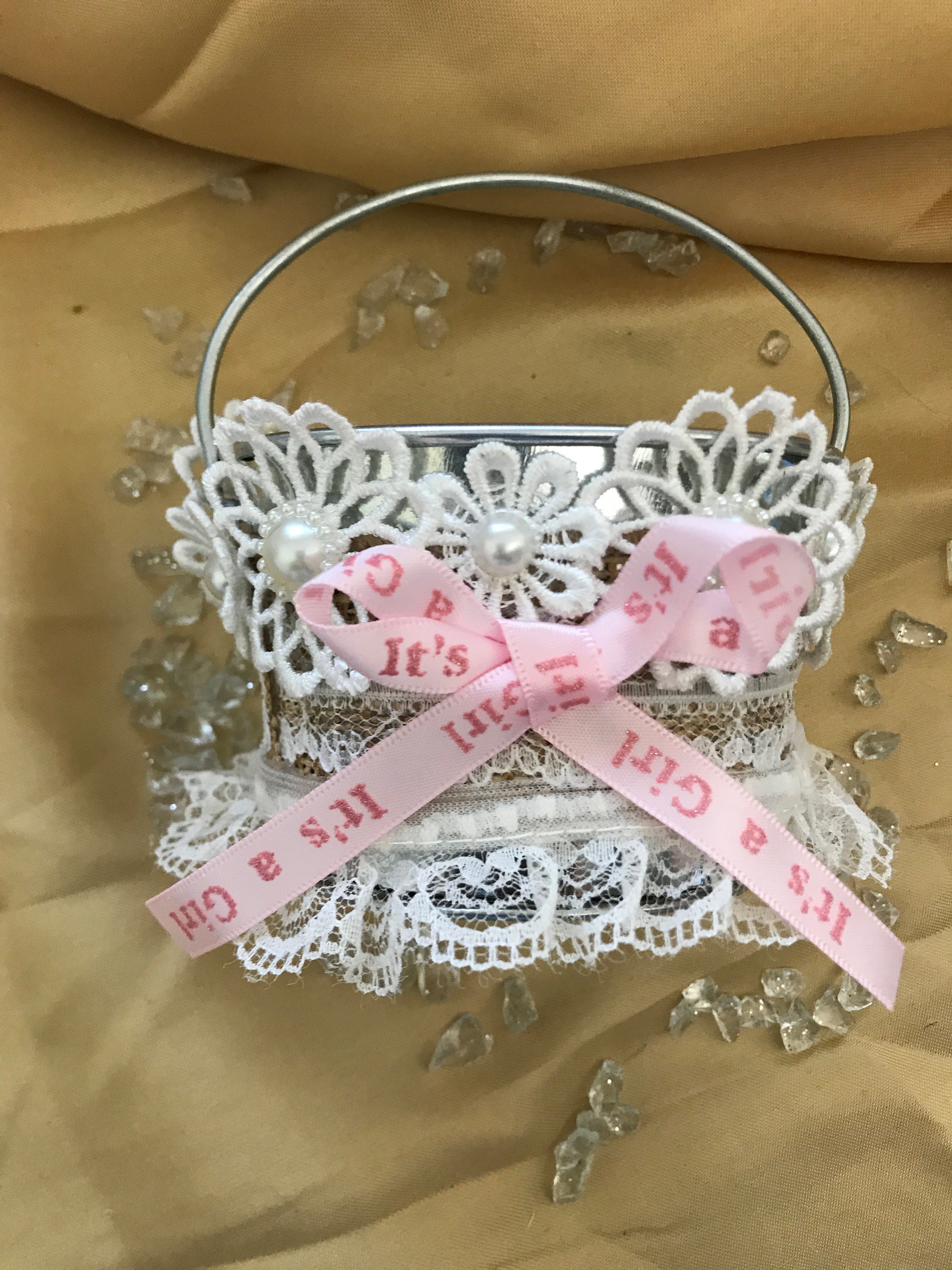 Metal Mini Size Bucket With Gum Balls Inside Decorated With Lace White ...