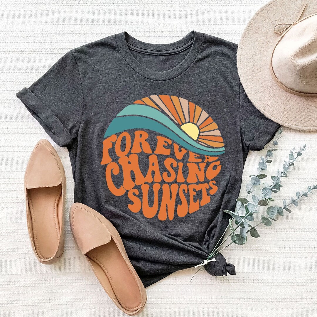 Retro Summer Graphic Shirts for Women, Beach Vacation Sunset Shirts ...