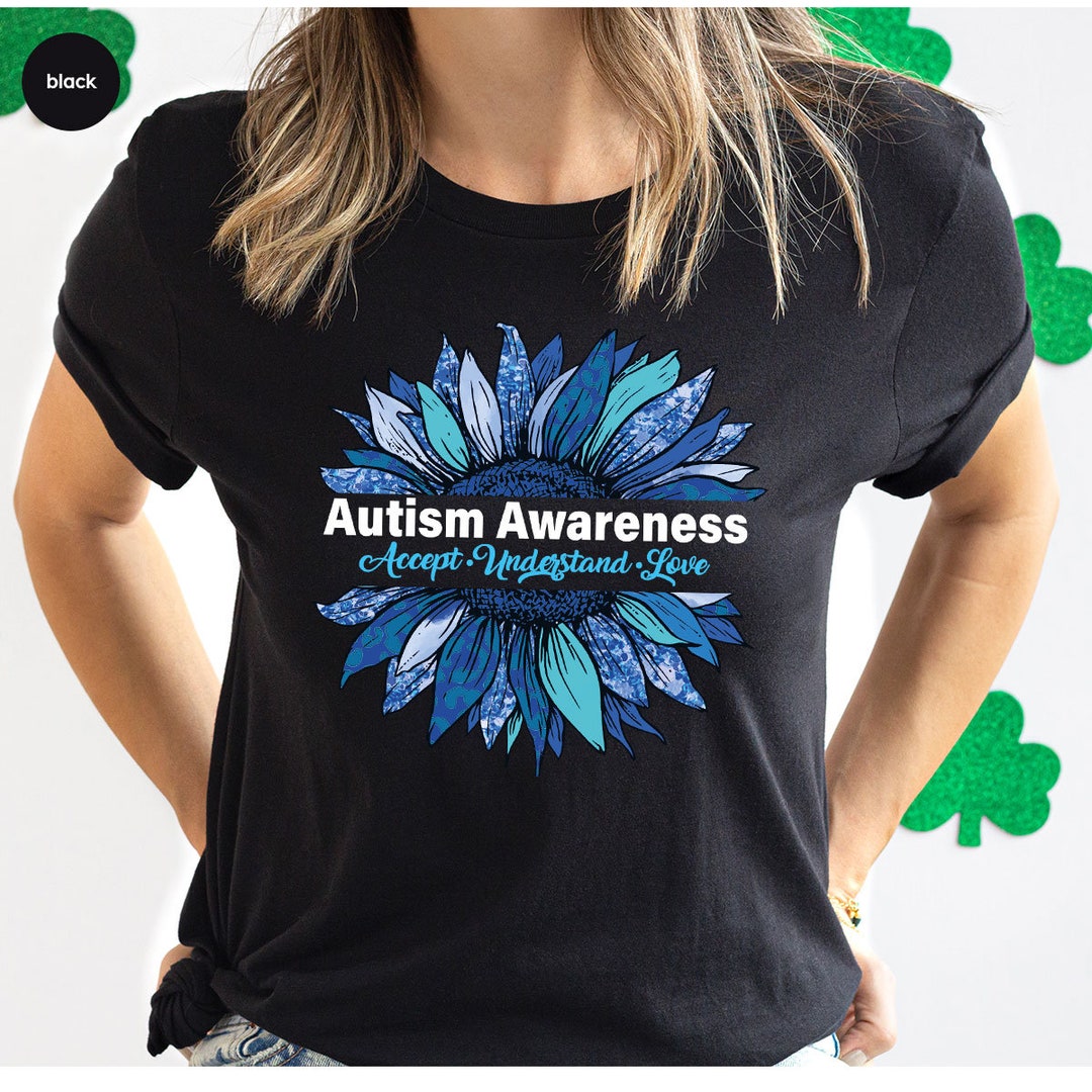 Autism Support Gifts, Floral Autism Graphic Tees, Sunflower Awareness ...